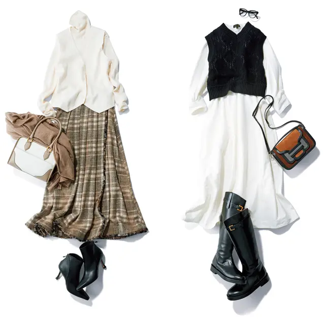 単調になりがちな冬ファッションにプラス1！「ニットベスト」コーデ2選 | Web eclat | 50代女性のためのファッション、ビューティ、ライフスタイル最新情報