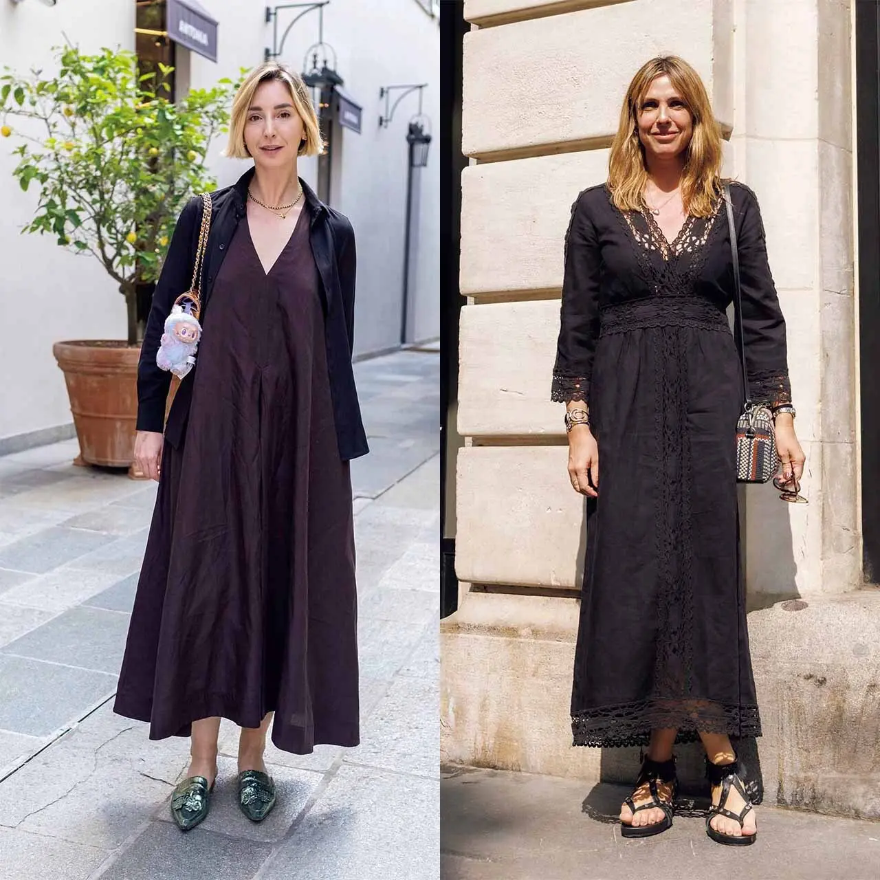 夏のワードローブに加えたい「ダークトーンのサマードレス」コーデ3選【パリ・ミラノのおしゃれSNAP】 | Web eclat | 50代女性のためのファッション、ビューティ、ライフスタイル最新情報