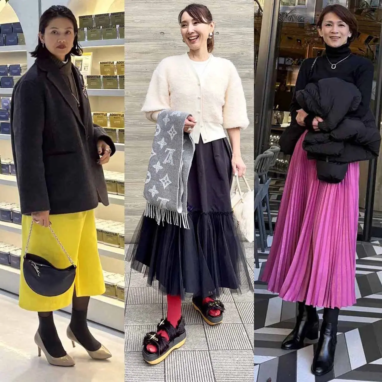 【40代・50代 冬のスカートコーデ6選】素材や色を意識して 地味になりがちな冬の装いが明るく華やぐ！ | Web eclat | 50代女性のためのファッション、ビューティ、ライフスタイル最新情報